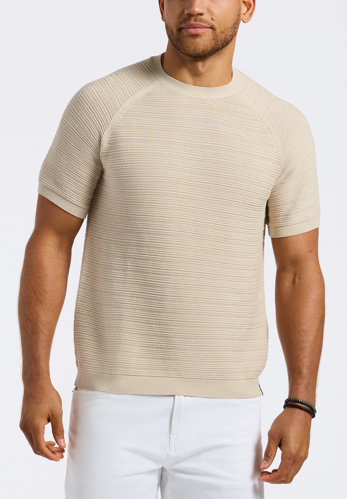 Wipped Men's Textured Knit Short-Sleeve Crewneck Sweater, Buttercream ...