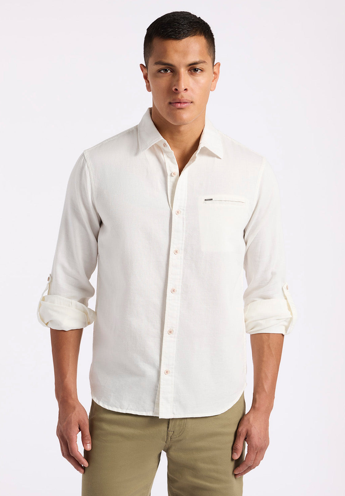 Simbio Men's Long-Sleeve Linen Cotton Blend Button-Up Fitted Shirt ...