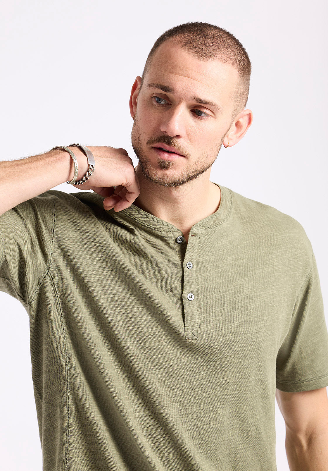 Kandido Men's Short Sleeve Slub Jersey Relaxed Henley Top, Army Green ...