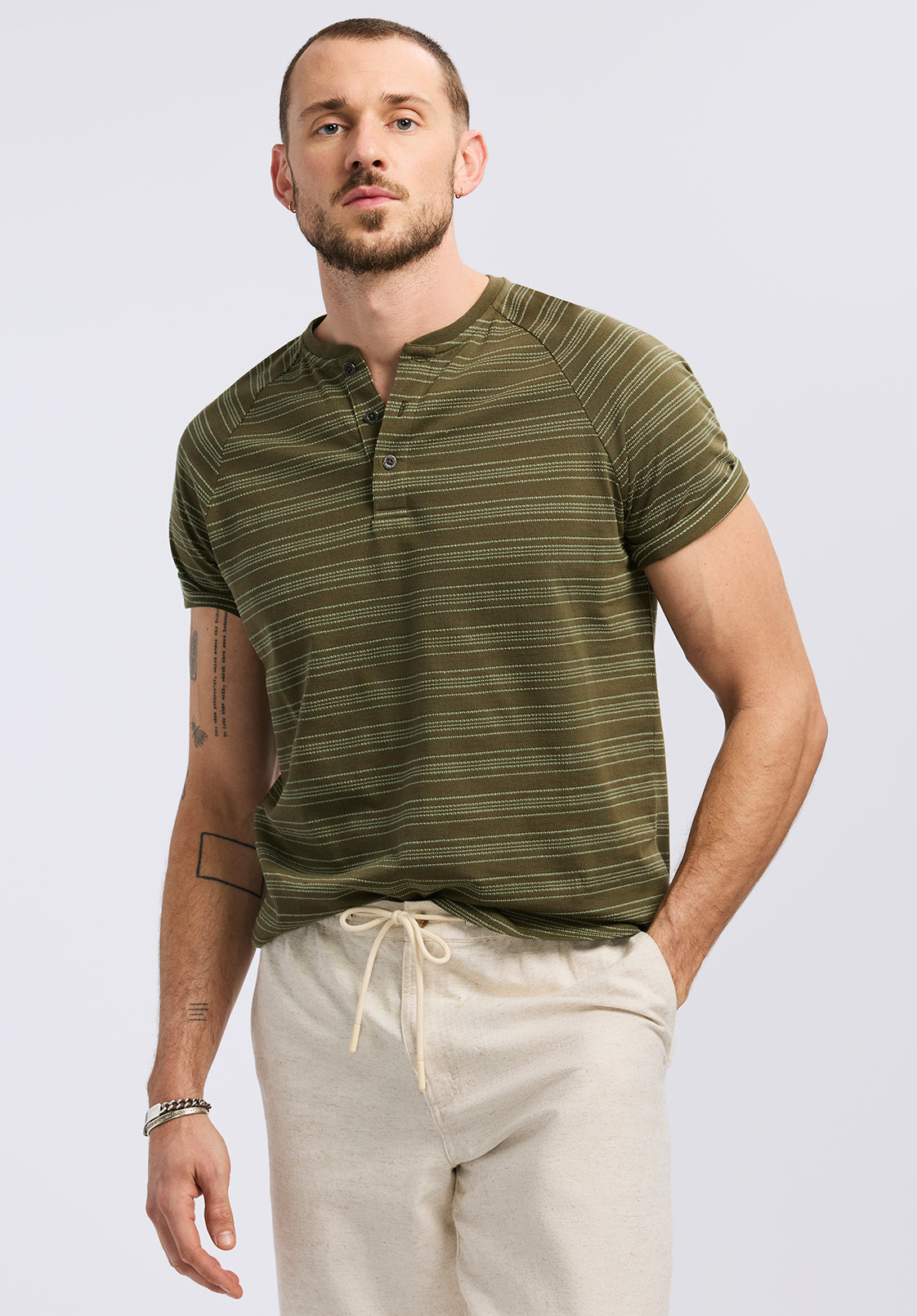 Klaus Men's Short-Sleeve Striped Henley Top, FERN – Buffalo Jeans