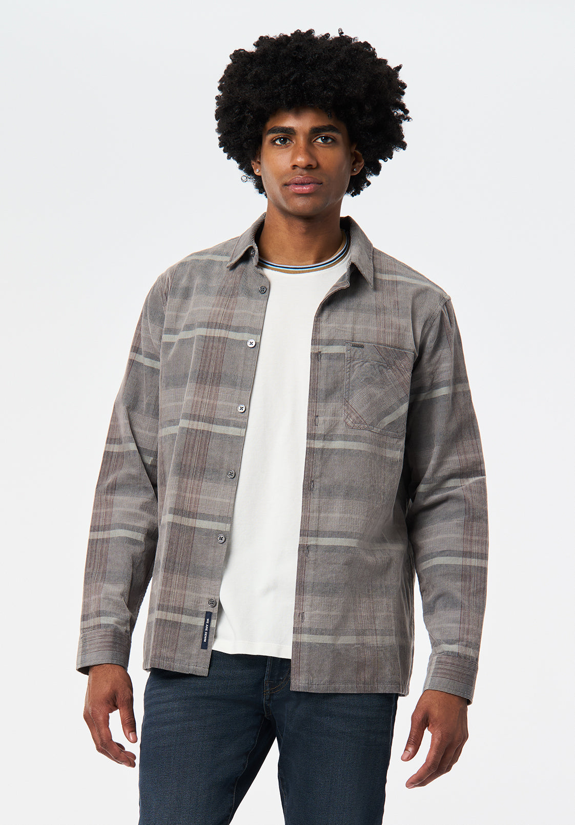 Sinclair Men’s Long-Sleeve Plaid Corduroy Shirt with Chest Pocket, GRAY PINSTRIPE – Buffalo Jeans