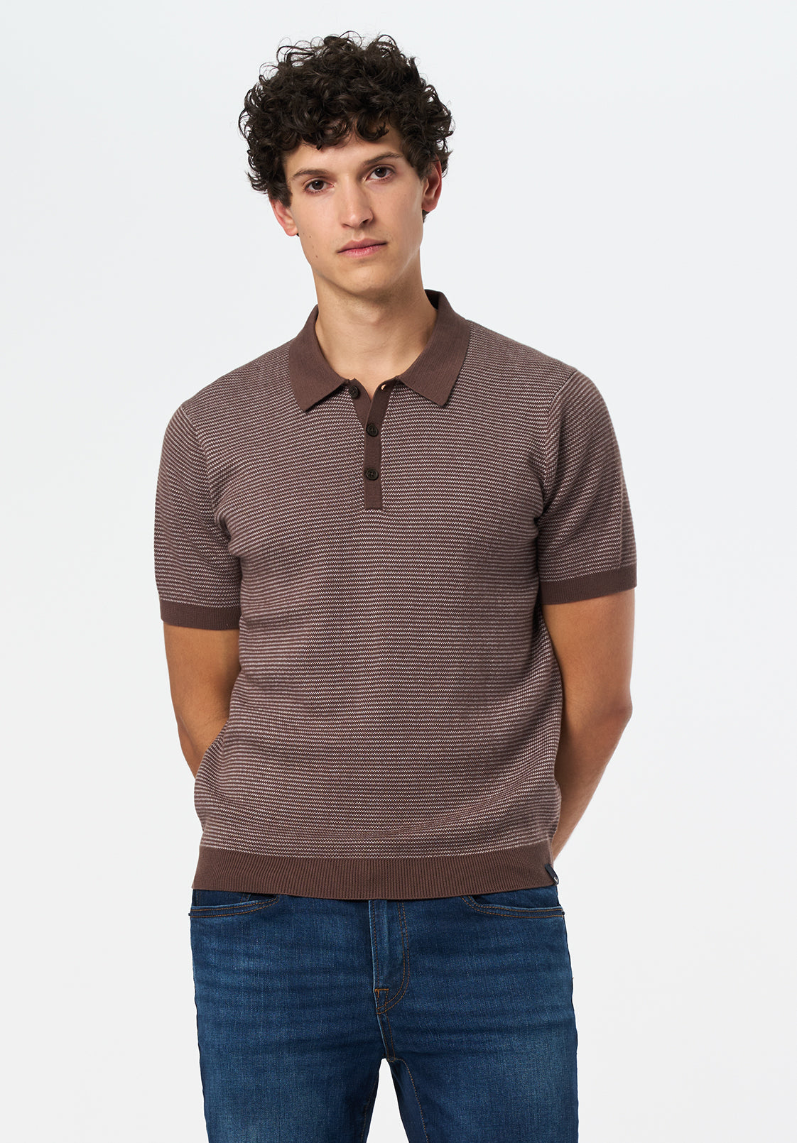 Walbert Men's Short-Sleeve Striped Sweater Polo, CHOCOLATE BROWN ...