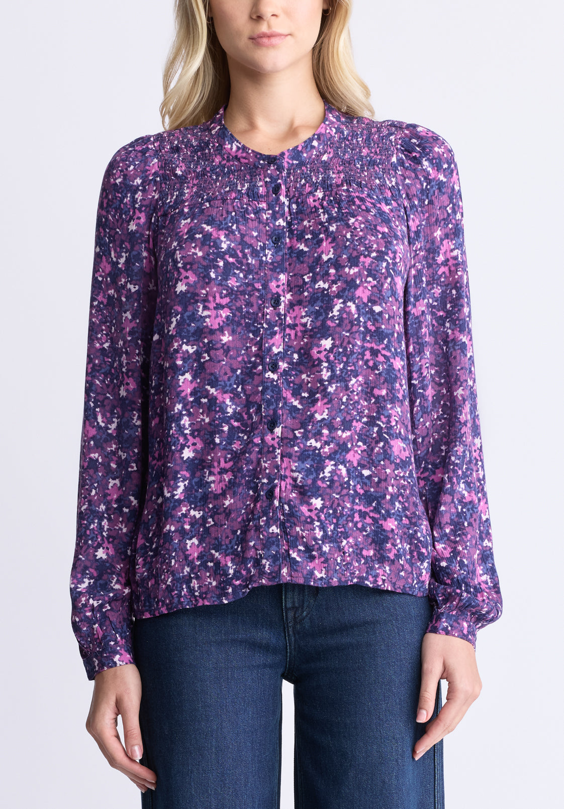 Zosia Women's Floral Print Smocked Blouse, Purple – Buffalo Jeans