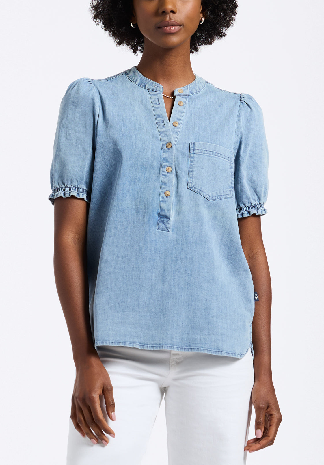 Lenore Women’s Puffed Sleeve Blouse, Classic Vintage Blue – Buffalo Jeans